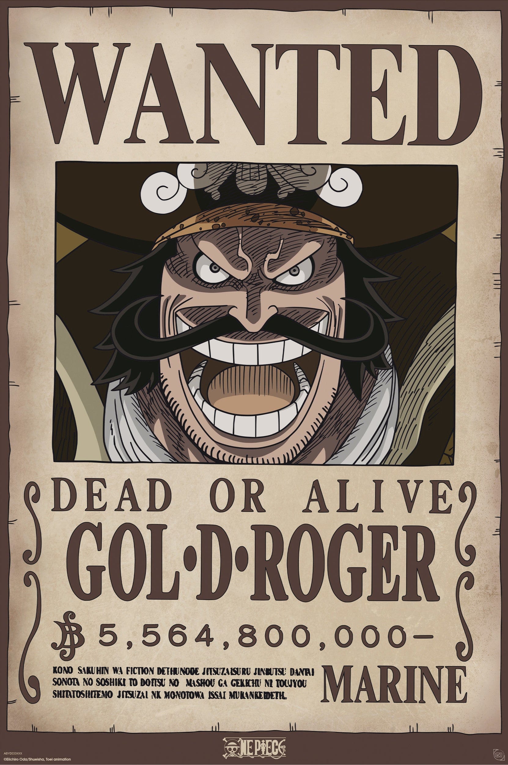 Poster et Affiche One Piece Wanted Gol .D. Roger 61x91,5cm ...